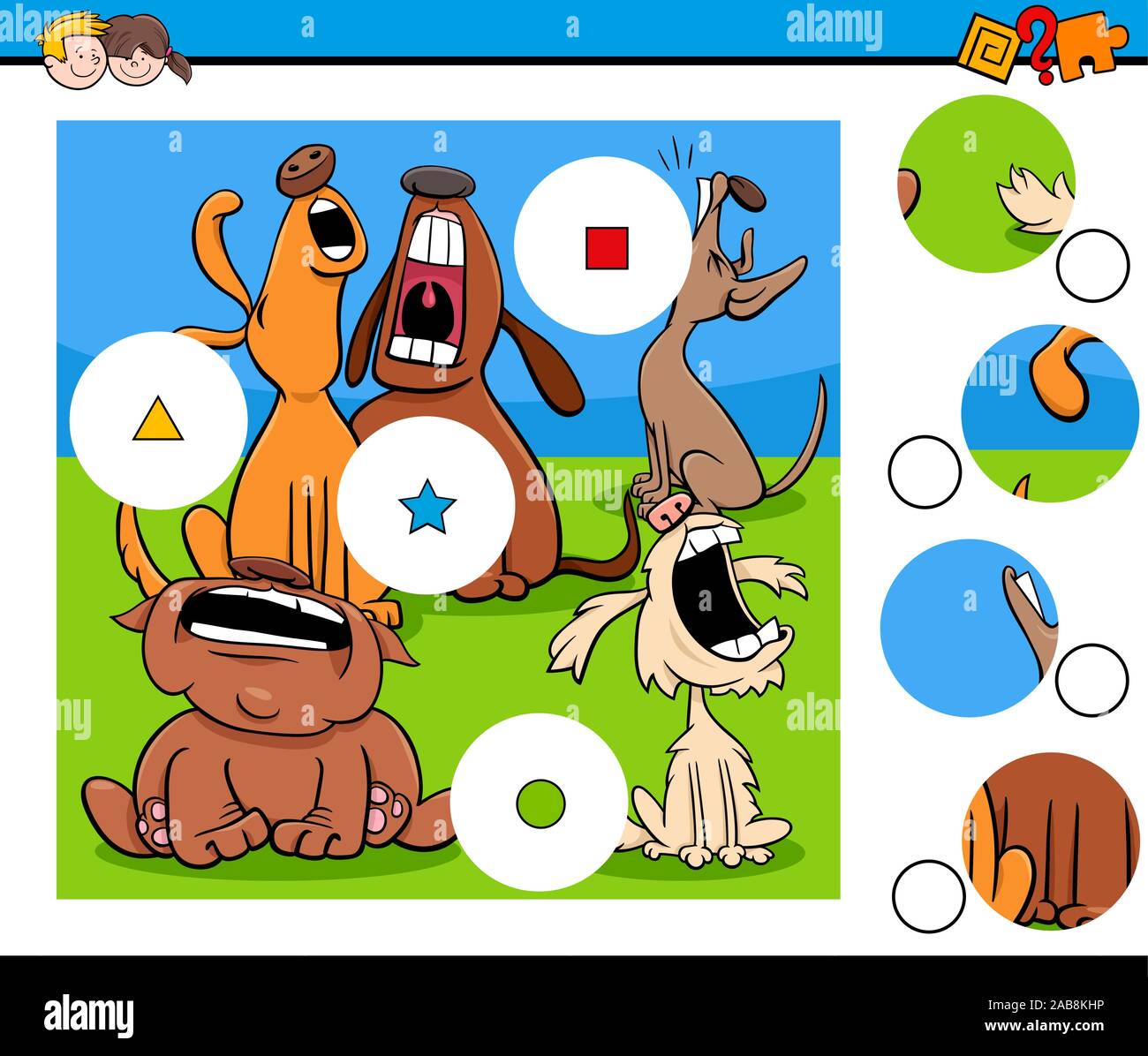 Cartoon Illustration of Educational Match the Pieces Jigsaw Puzzle Game ...