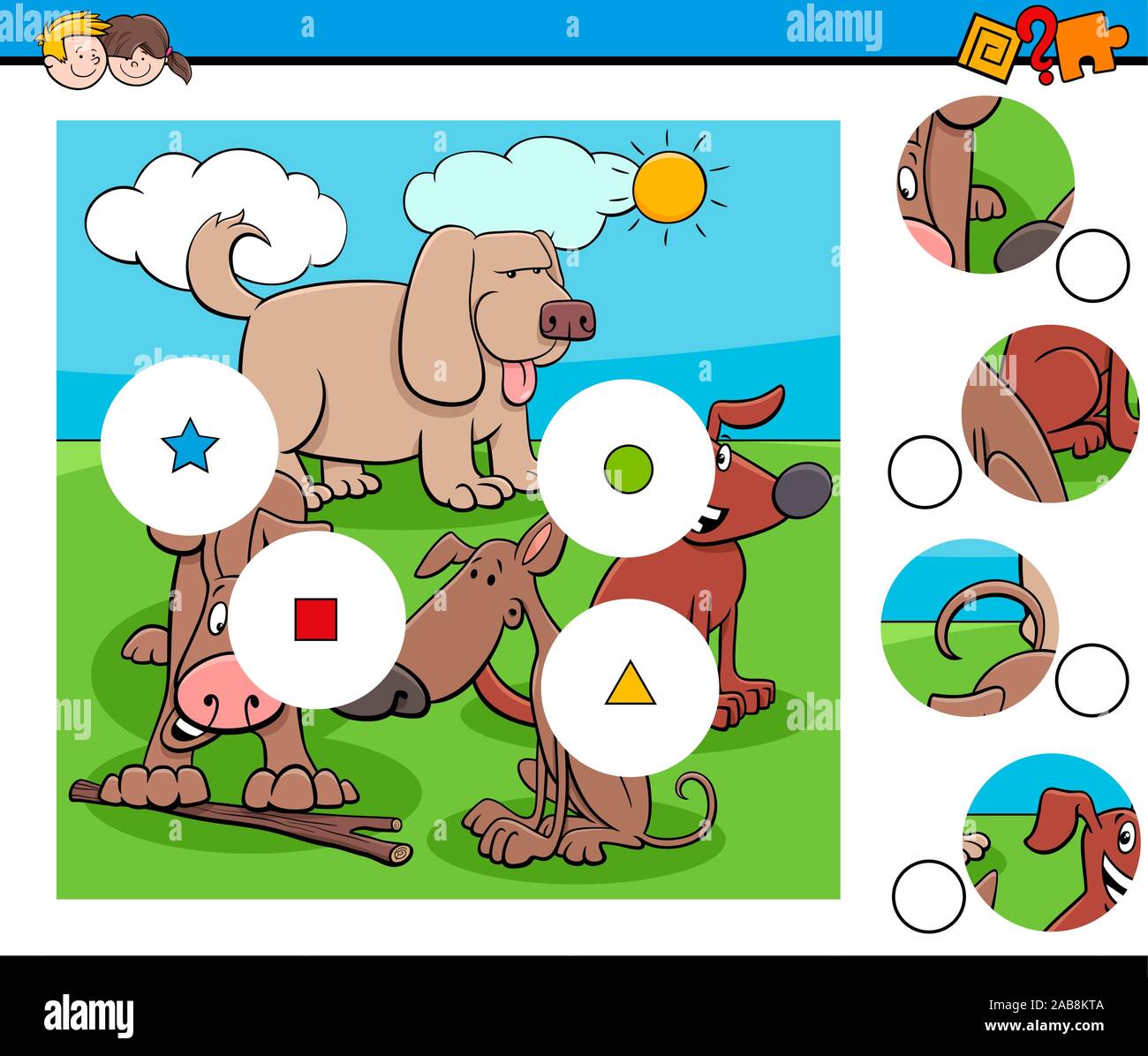Cartoon Illustration of Educational Match the Pieces Jigsaw Puzzle Task ...