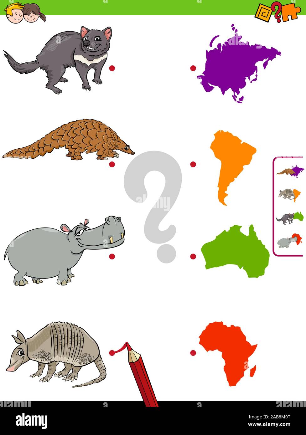 Cartoon Illustration of Educational Pictures Matching Game for Children ...