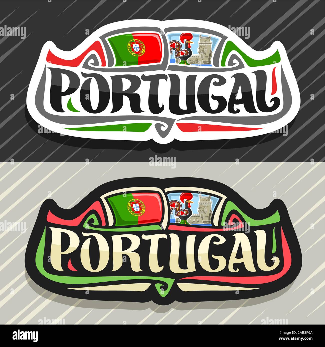 Vector logo for Portugal country, white and black fridge magnets with ...