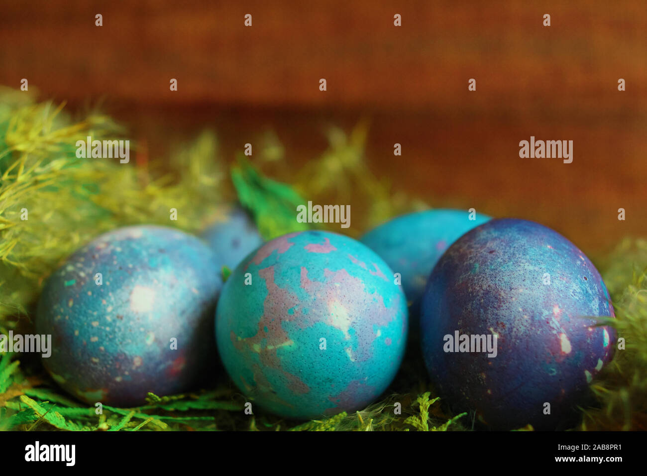 Space galactic blue Easter eggs in nest Stock Photo - Alamy
