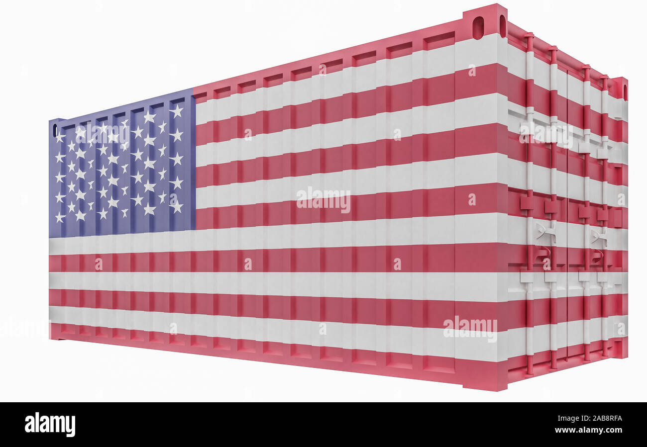 3D Render of Cargo Container with United States Flag Stock Photo - Alamy