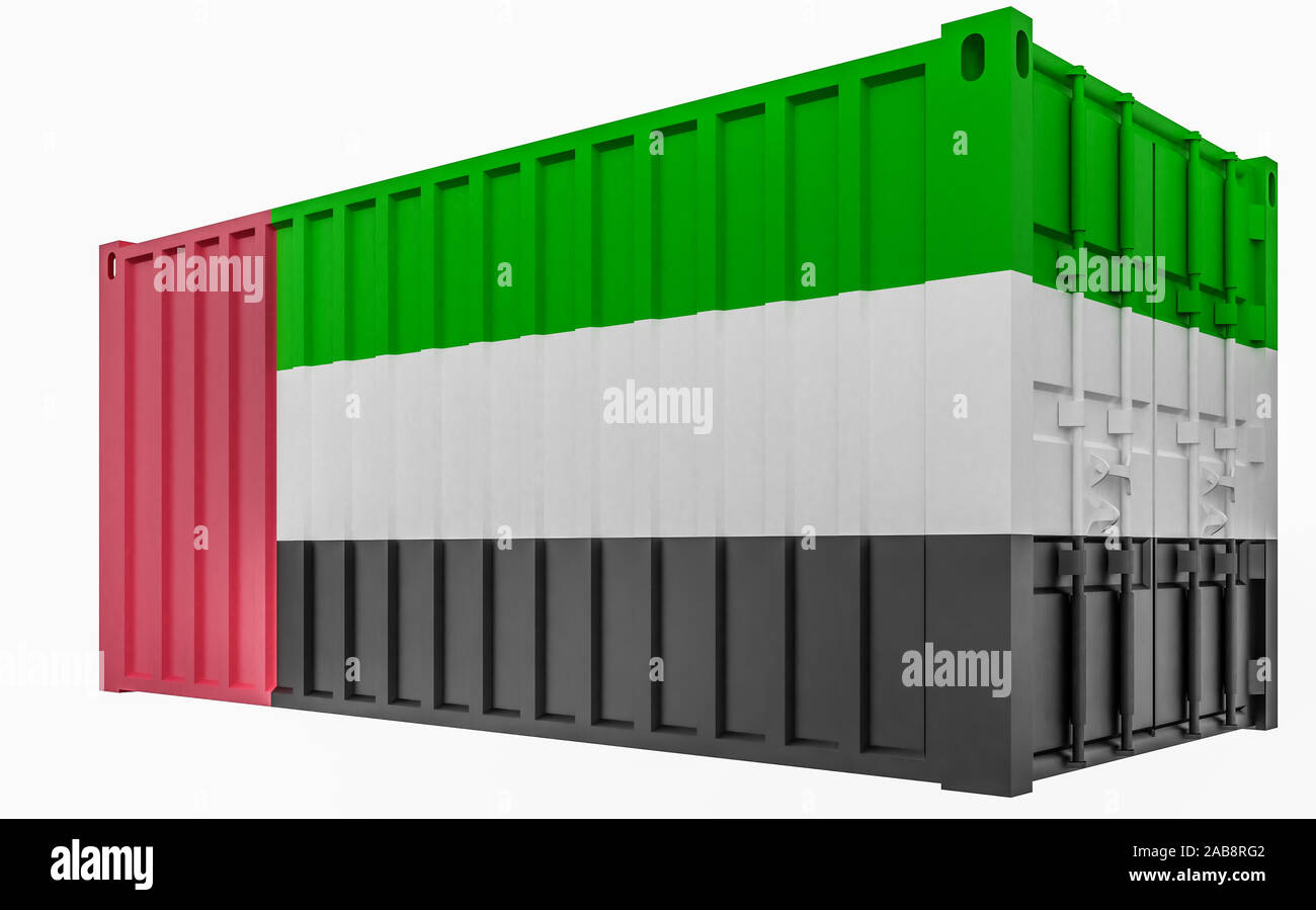 3D Render of Cargo Container with United Arab Emirates Flag Stock Photo ...