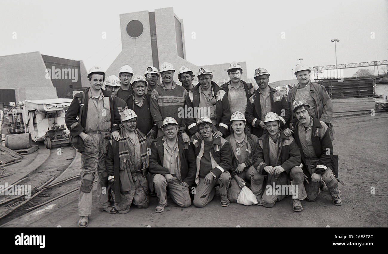 1987, a group of miners gathered for a photo above ground at the Wistow ...