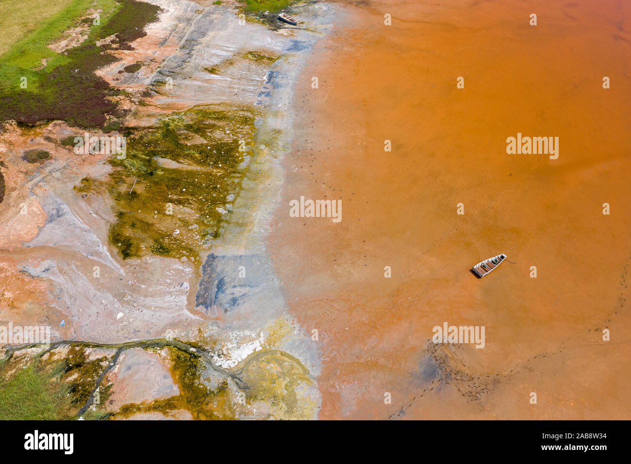 Aerial view of the Pink Lake Retba or Lac Rose in Senegal. Photo made ...