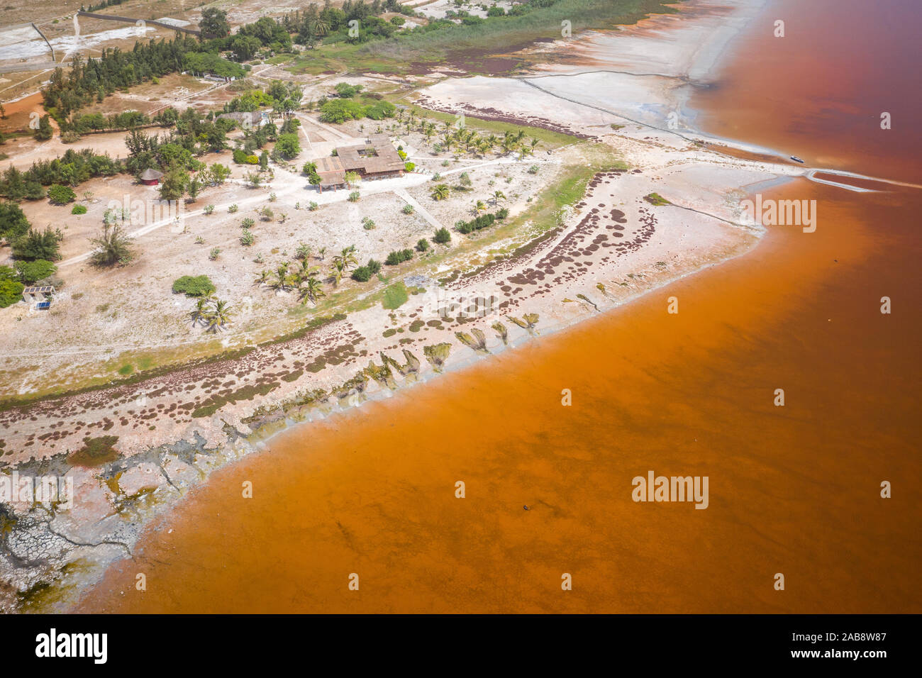 Aerial view of the Pink Lake Retba or Lac Rose in Senegal. Photo made ...