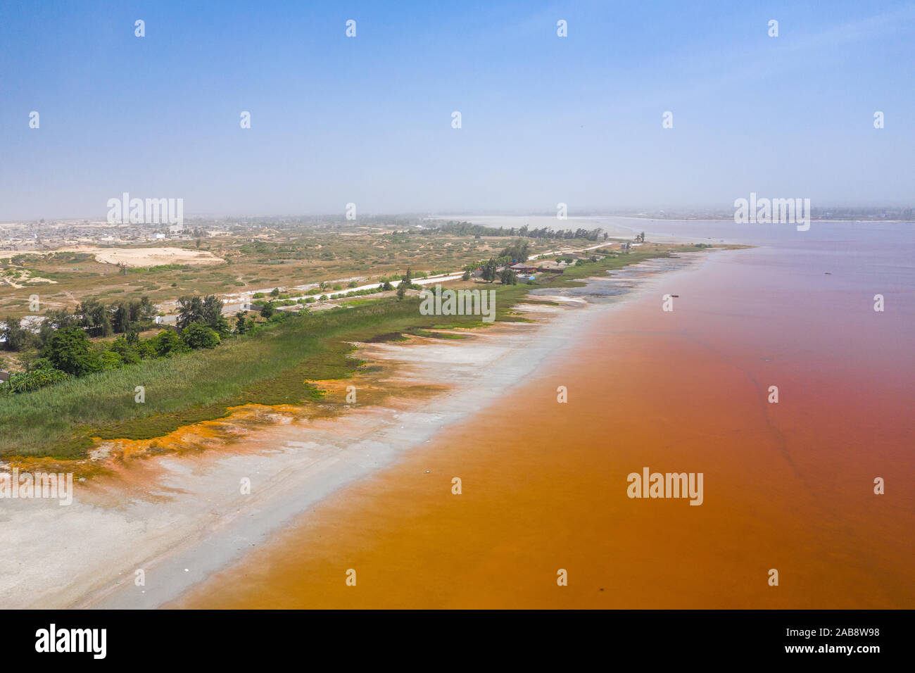 Aerial view of the Pink Lake Retba or Lac Rose in Senegal. Photo made ...