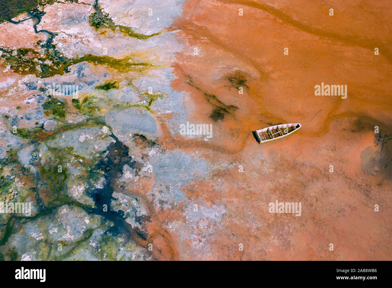 Aerial view of the Pink Lake Retba or Lac Rose in Senegal. Photo made ...