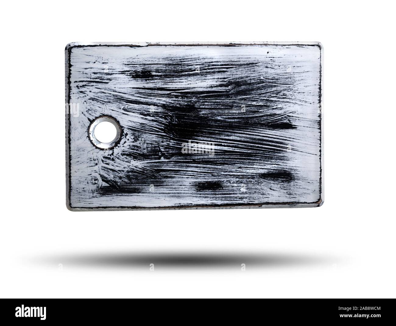 rectangular white wooden cutting board with a hole, shabby surface, the ...