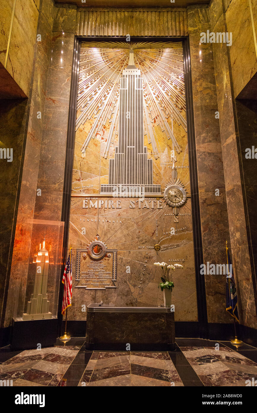 Empire State building mural in the foyer, Manhattan, New York City ...