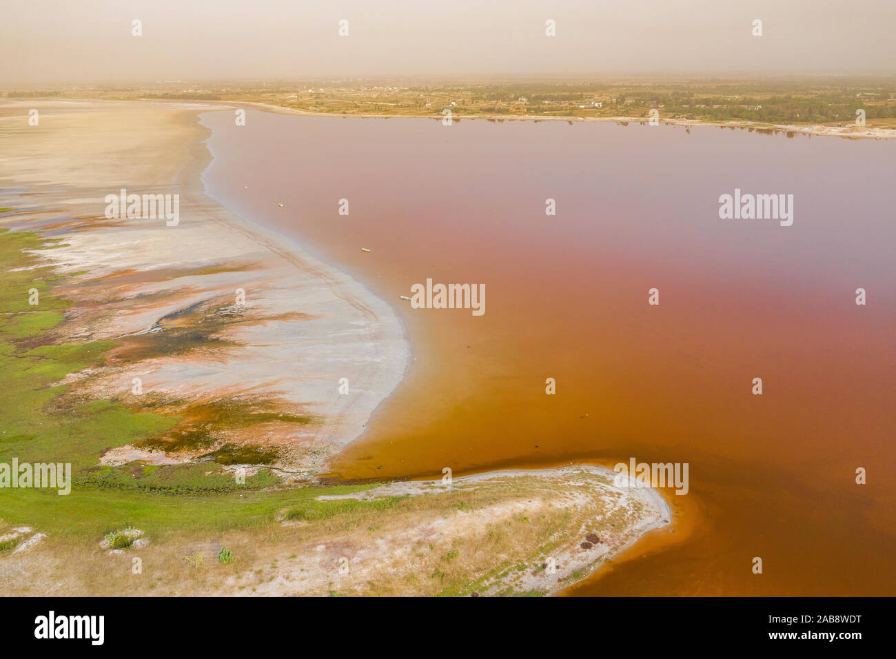 Aerial view of the Pink Lake Retba or Lac Rose in Senegal. Photo made ...