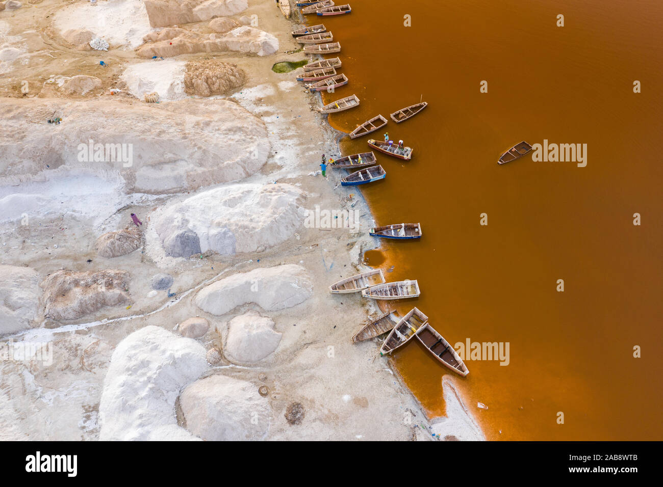 Aerial view of the Pink Lake Retba or Lac Rose in Senegal. Photo made ...