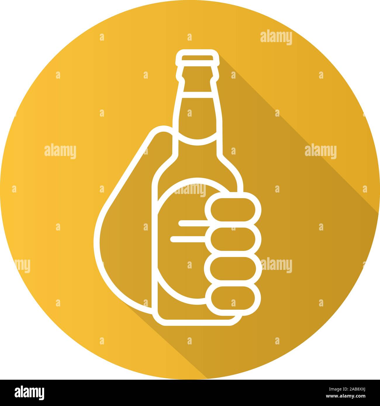 Hand with beer bottle flat linear long shadow icon. Cheers. Toasting ...