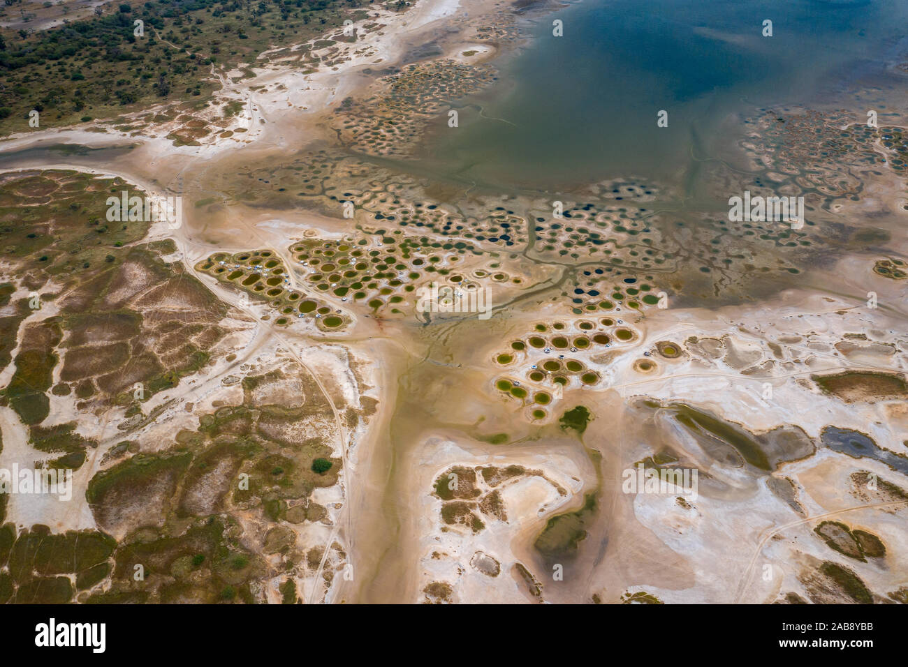 Aerial view of artificial salt farm.. Senegal. West Africa. Photo made ...