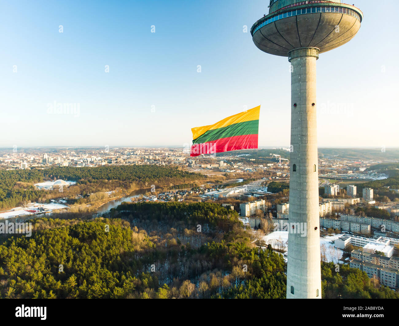 VILNIUS, LITHUANIA - FEBRUARY 16, 2018: Giant tricolor Lithuanian flag ...