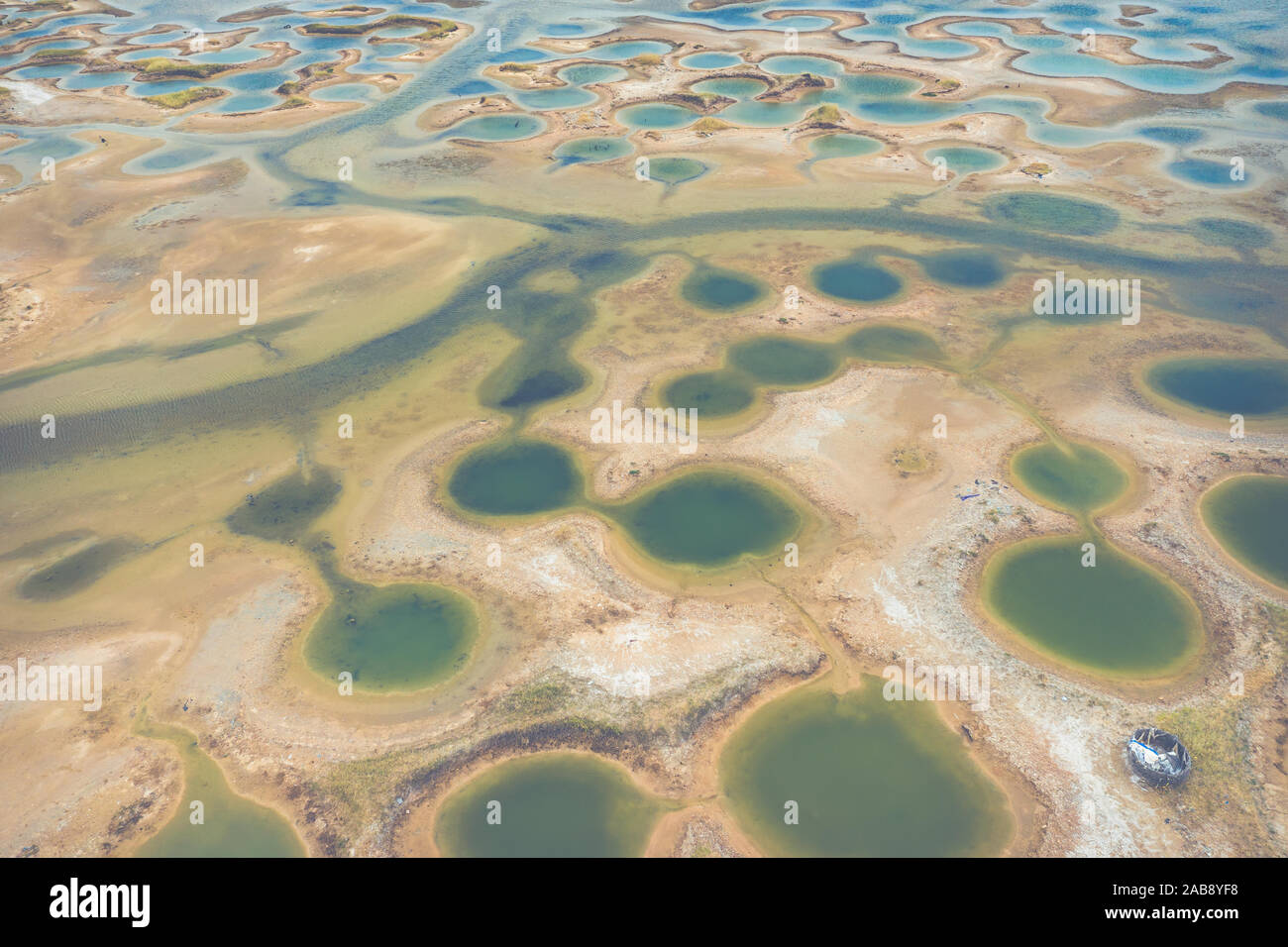 Aerial view of artificial salt farm.. Senegal. West Africa. Photo made ...