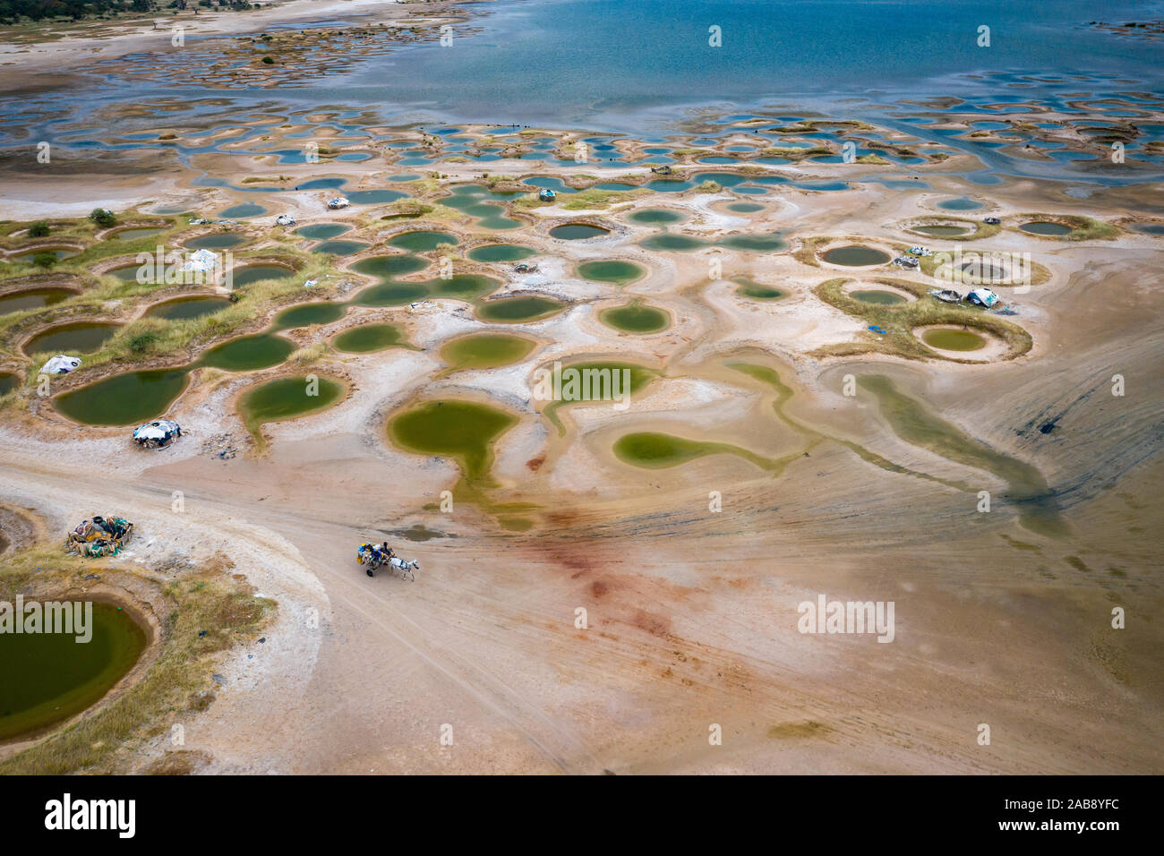 Aerial view of artificial salt farm.. Senegal. West Africa. Photo made ...