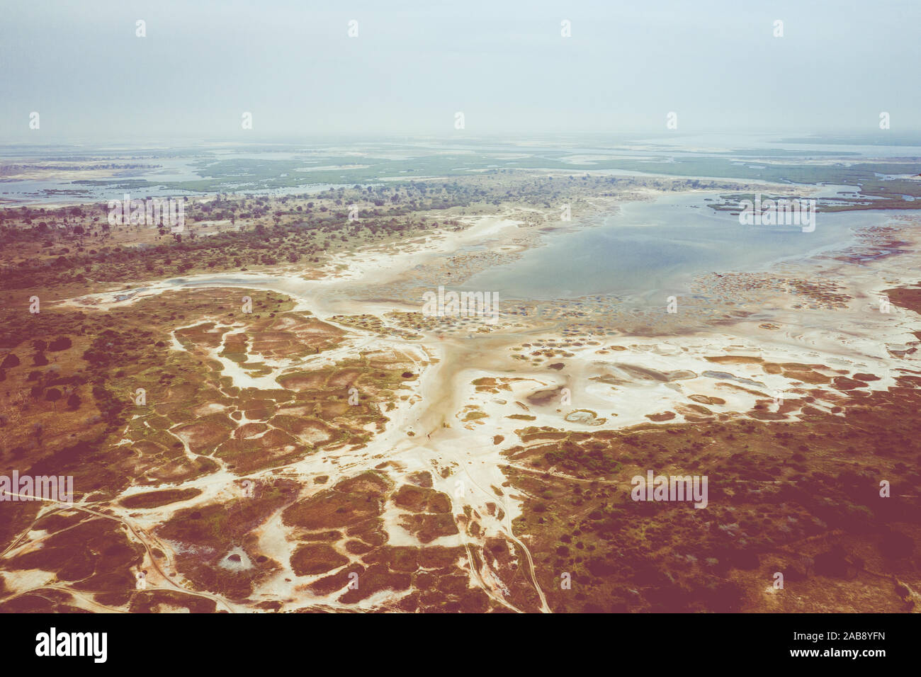 Aerial view of artificial salt farm.. Senegal. West Africa. Photo made ...