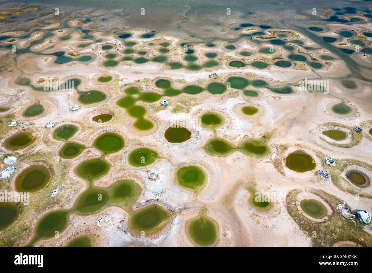 Aerial view of artificial salt farm.. Senegal. West Africa. Photo made ...