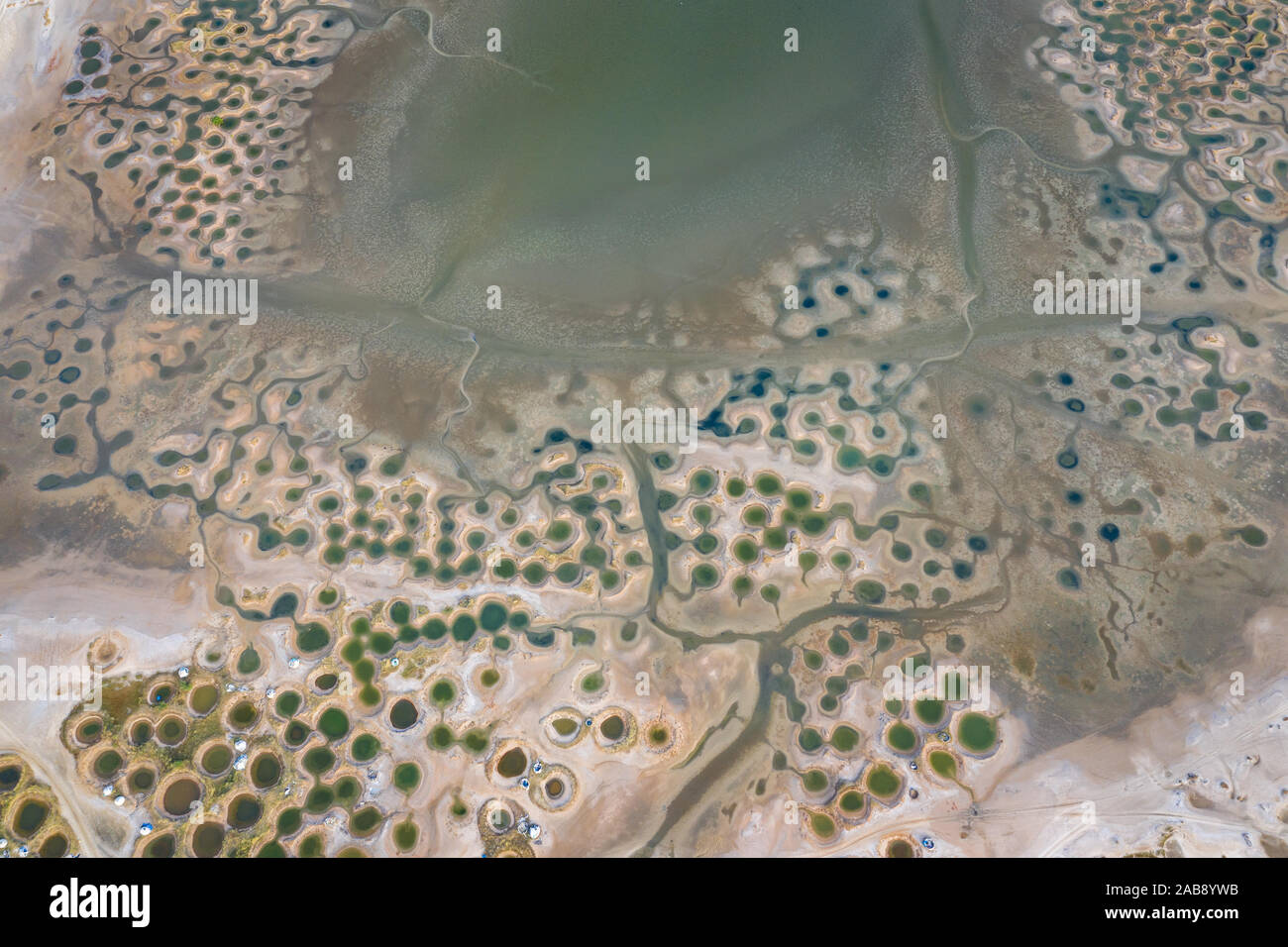 Aerial view of artificial salt farm.. Senegal. West Africa. Photo made ...