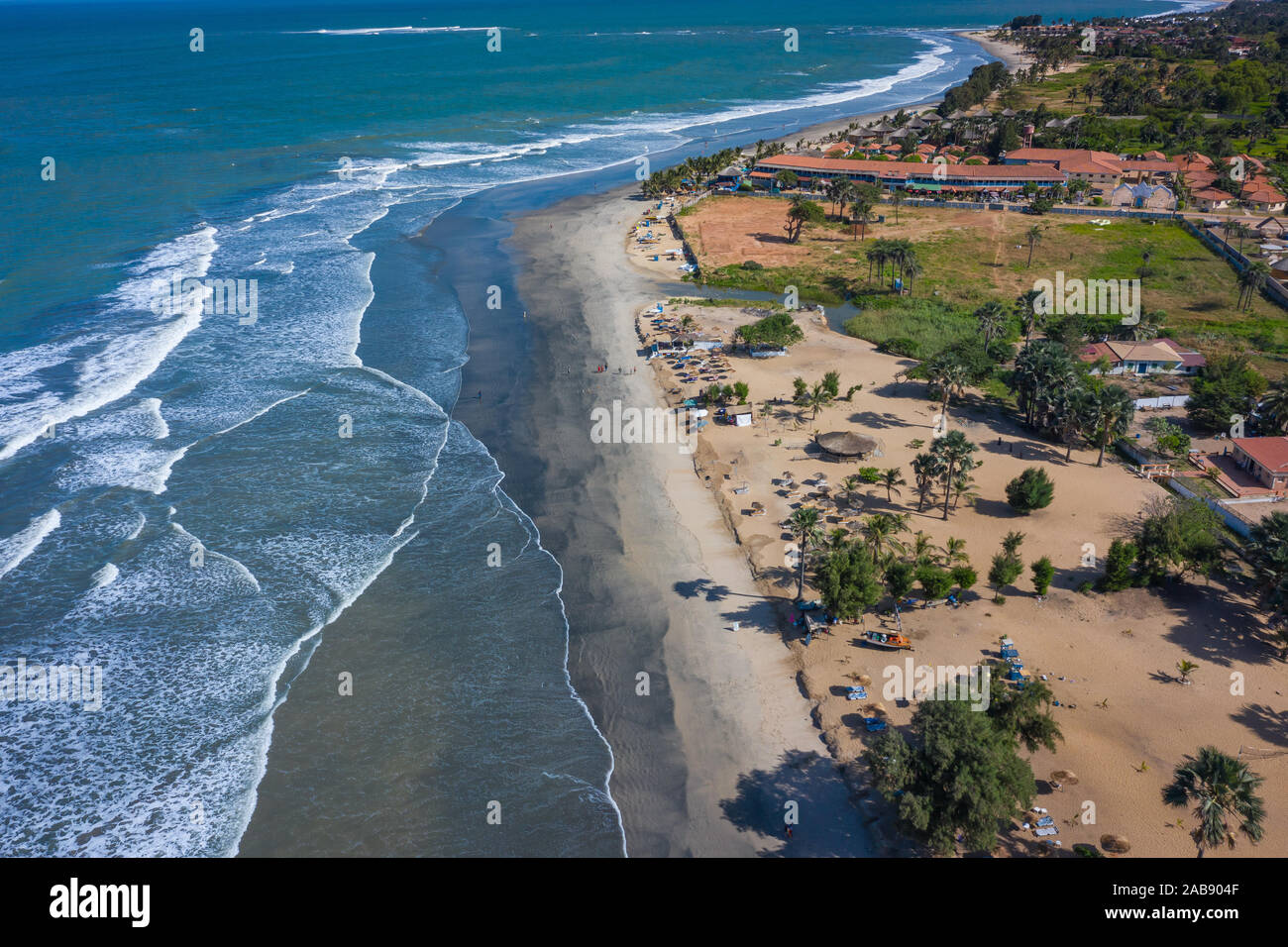Aerial view of Idyllic beach near the Senegambia hotel strip in the ...