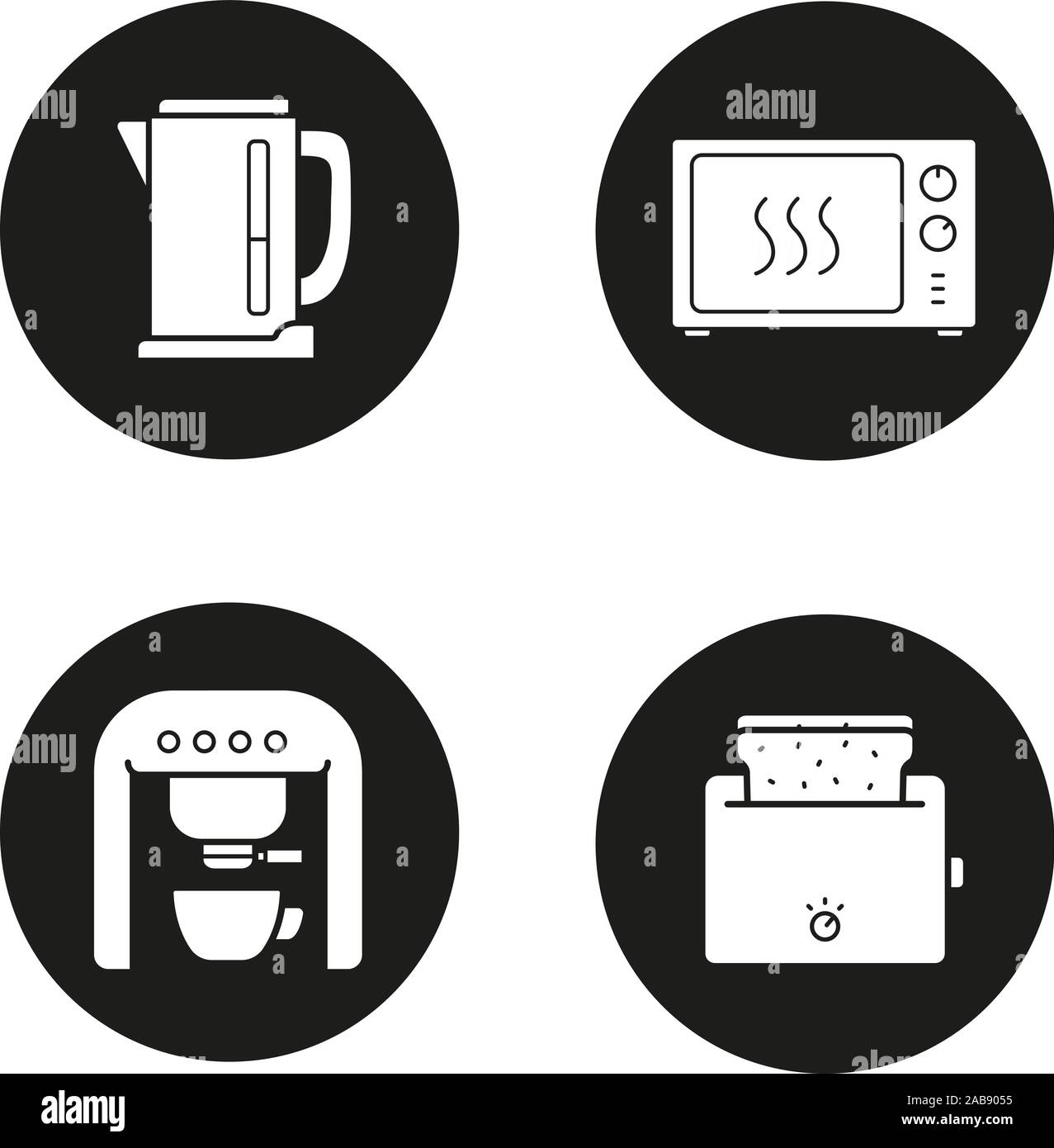 Kitchen appliances icons set. Electric kettle, microwave oven, espresso ...
