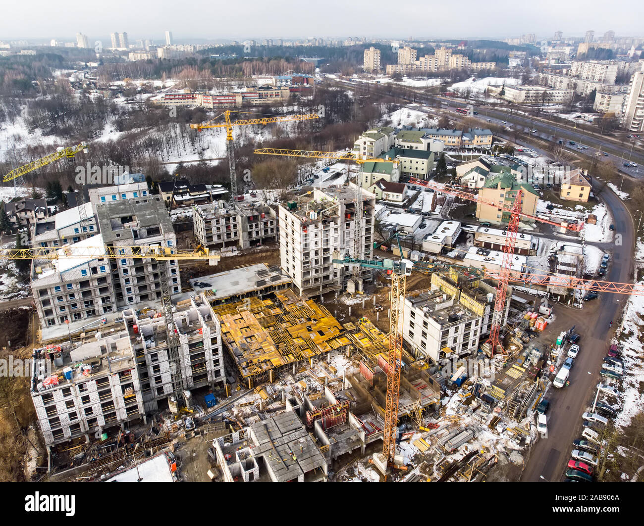 Aerial view of construction site in the city of Vilnius, Lithuania ...