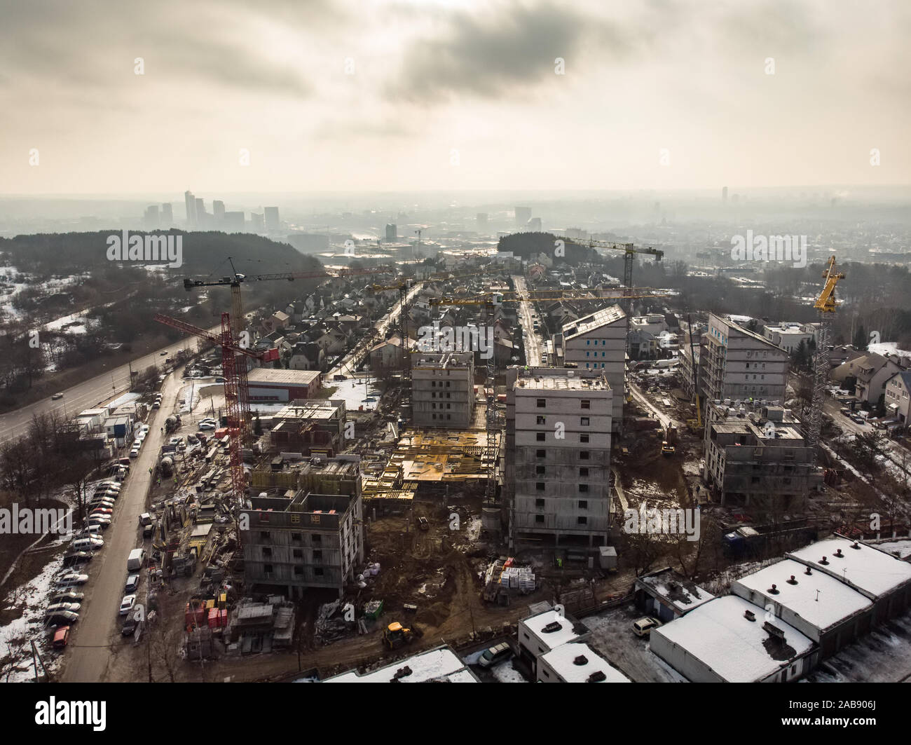 Aerial view of construction site in the city of Vilnius, Lithuania ...