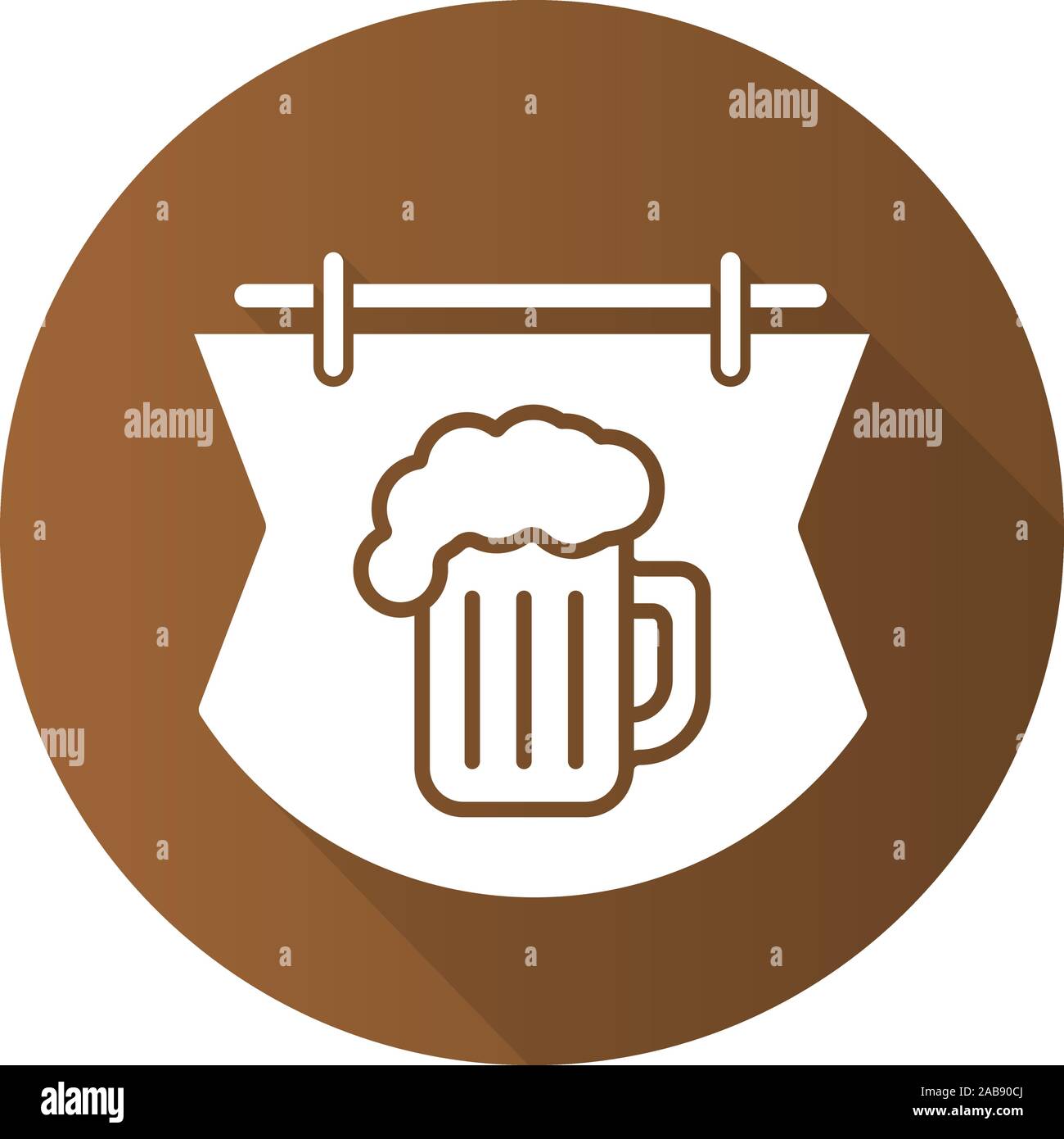 Wooden bar sign flat design long shadow icon. Pub signboard with foamy ...