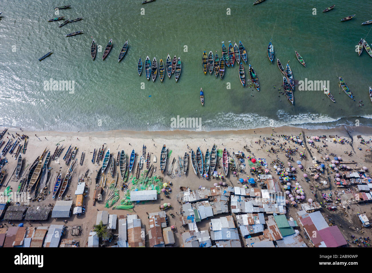 Aerial view of fishing village of Tanji. The Gambia. West Africa. Photo ...