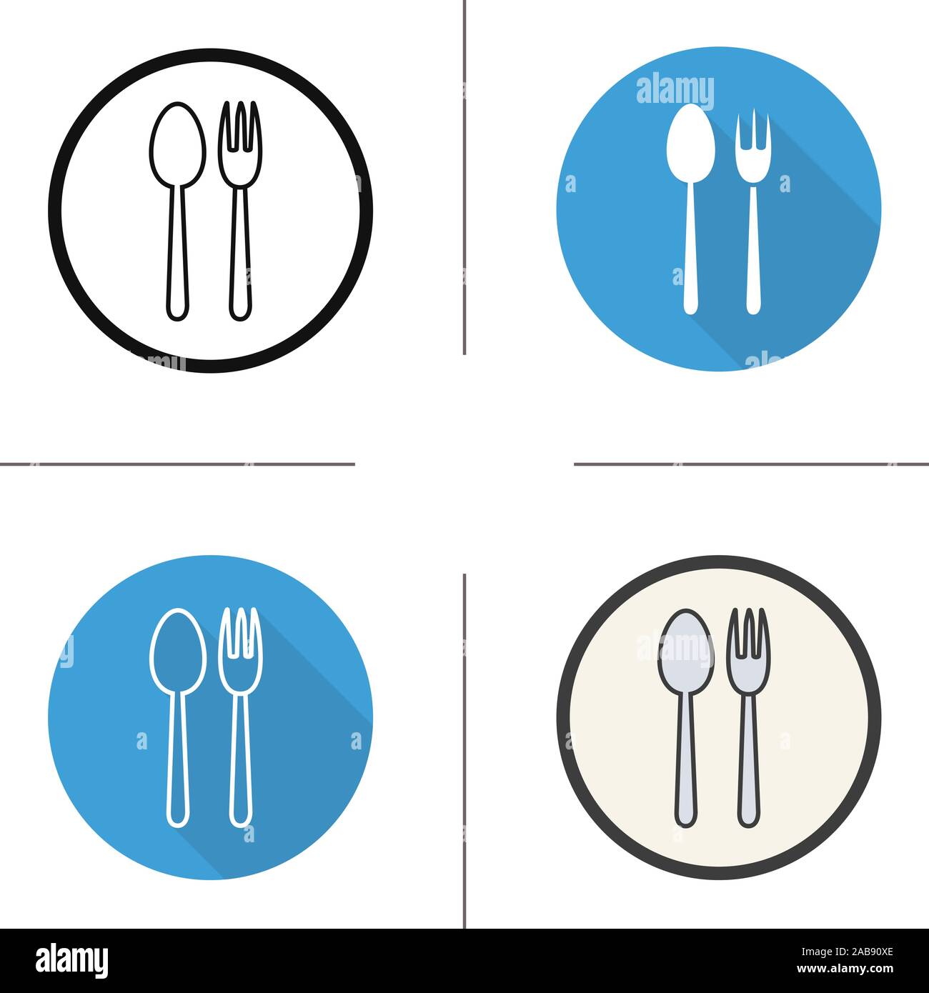 Fork and spoon icon. Flat design, linear and color styles. Cafe and ...