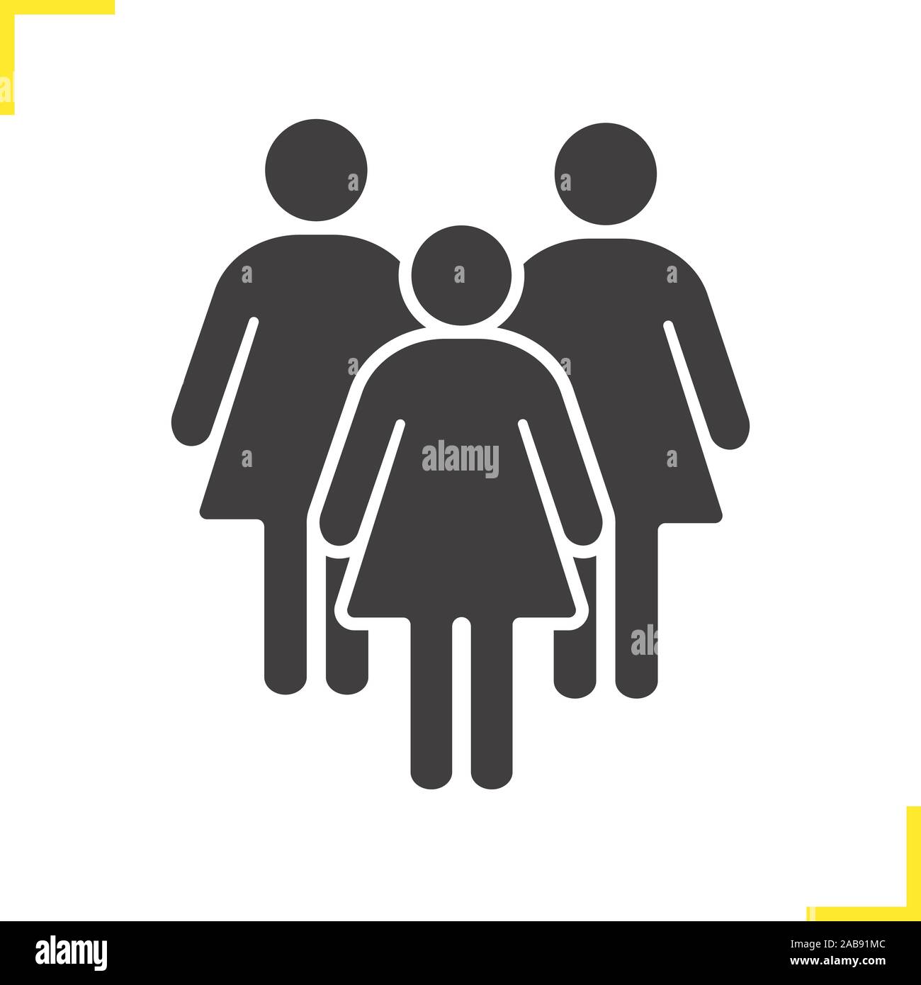 Women icon. Drop shadow feminine club silhouette symbol. Women ...