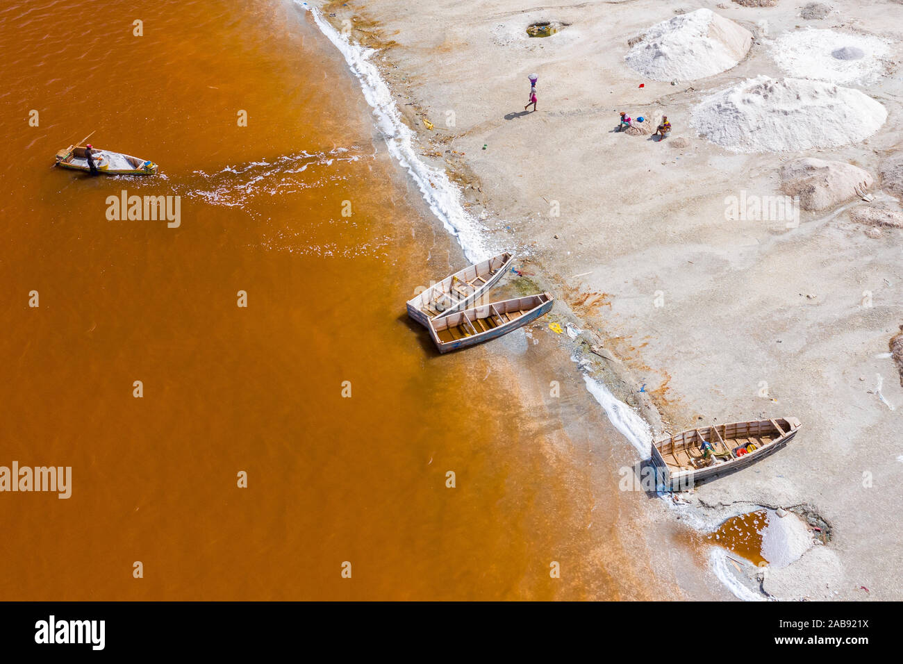 Aerial view of the Pink Lake Retba or Lac Rose in Senegal. Photo made ...