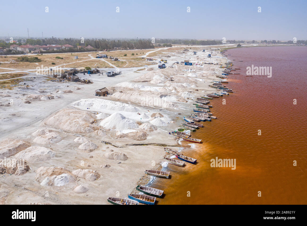 Aerial view of the Pink Lake Retba or Lac Rose in Senegal. Photo made ...