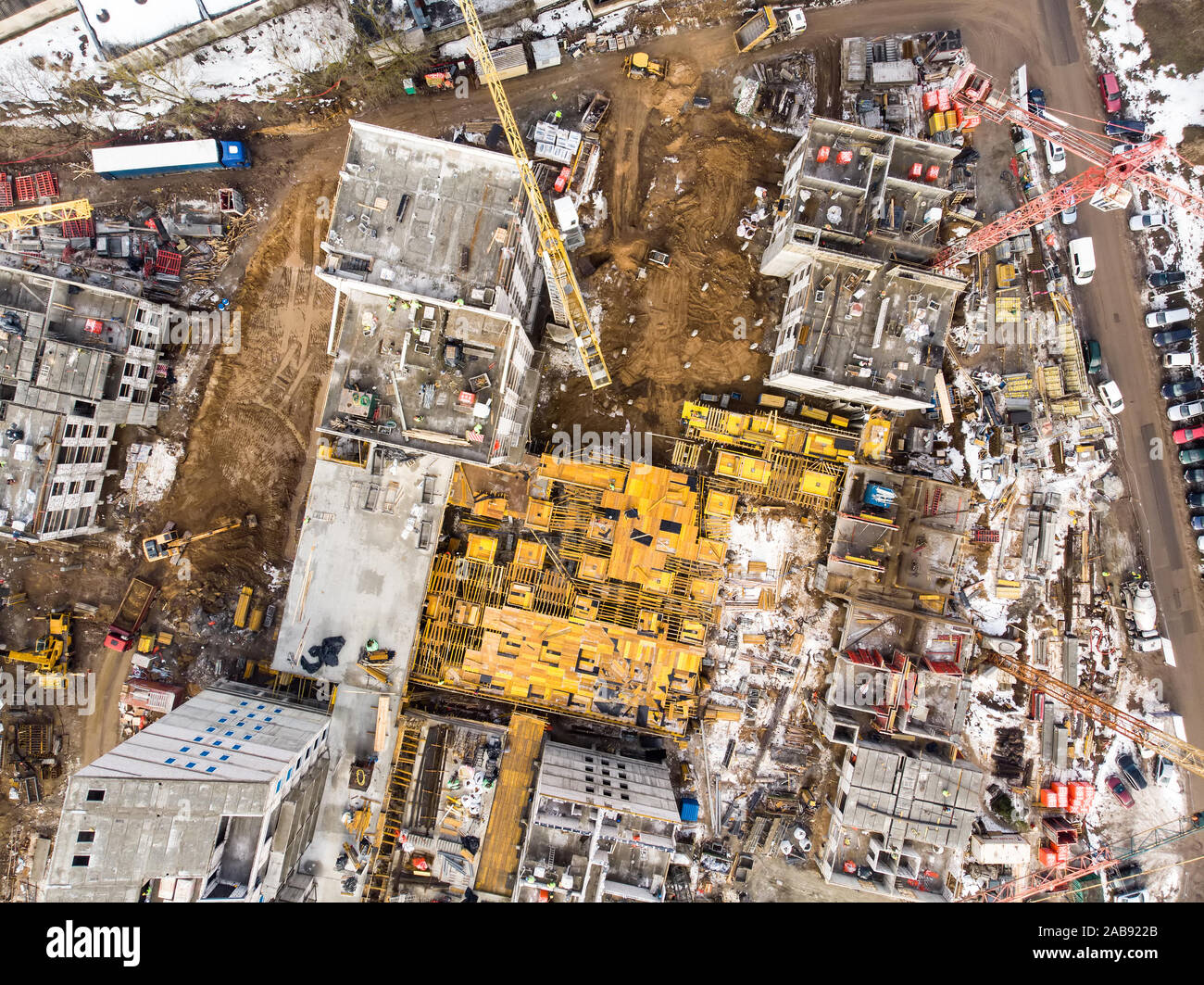 Aerial view of construction site in the city of Vilnius, Lithuania ...