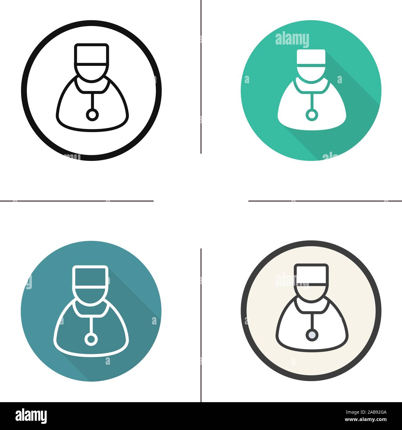 Doctor icon. Flat design, linear and color styles. Therapist ...
