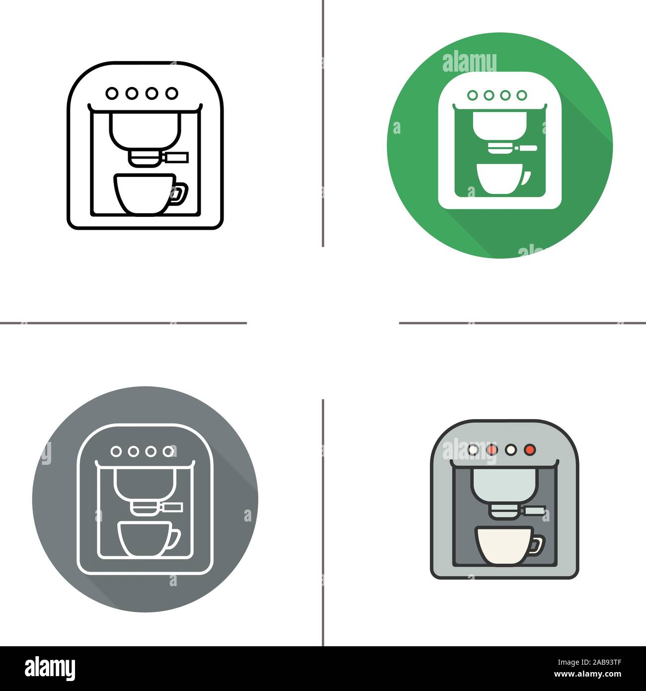 Espresso machine icon. Flat design, linear and color styles. Coffee ...