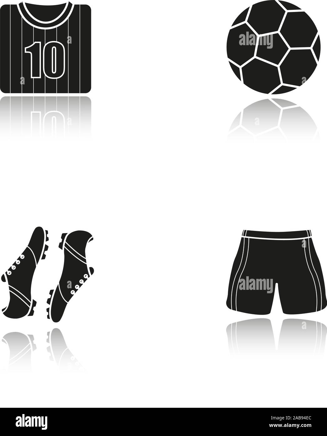 Soccer drop shadow black icons set. Football shirt, boots and shorts ...