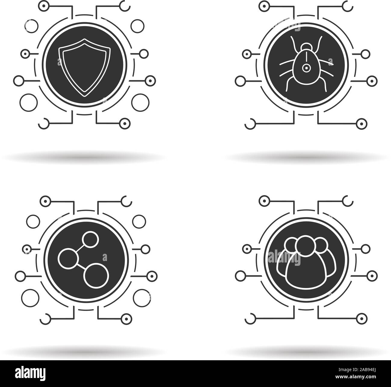 Cyber security icons set. Digital connections, virus program, user ...
