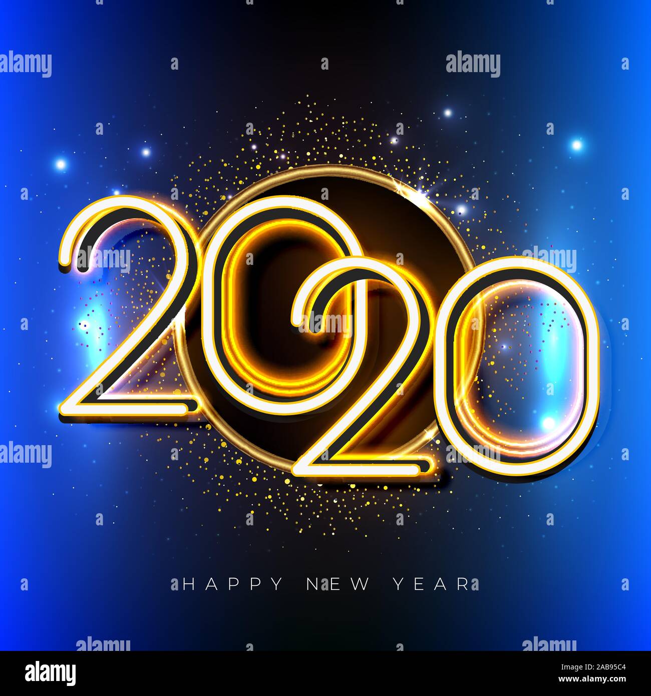 Happy new year 2020 theme stars on blue background. Realistic 2020 ...
