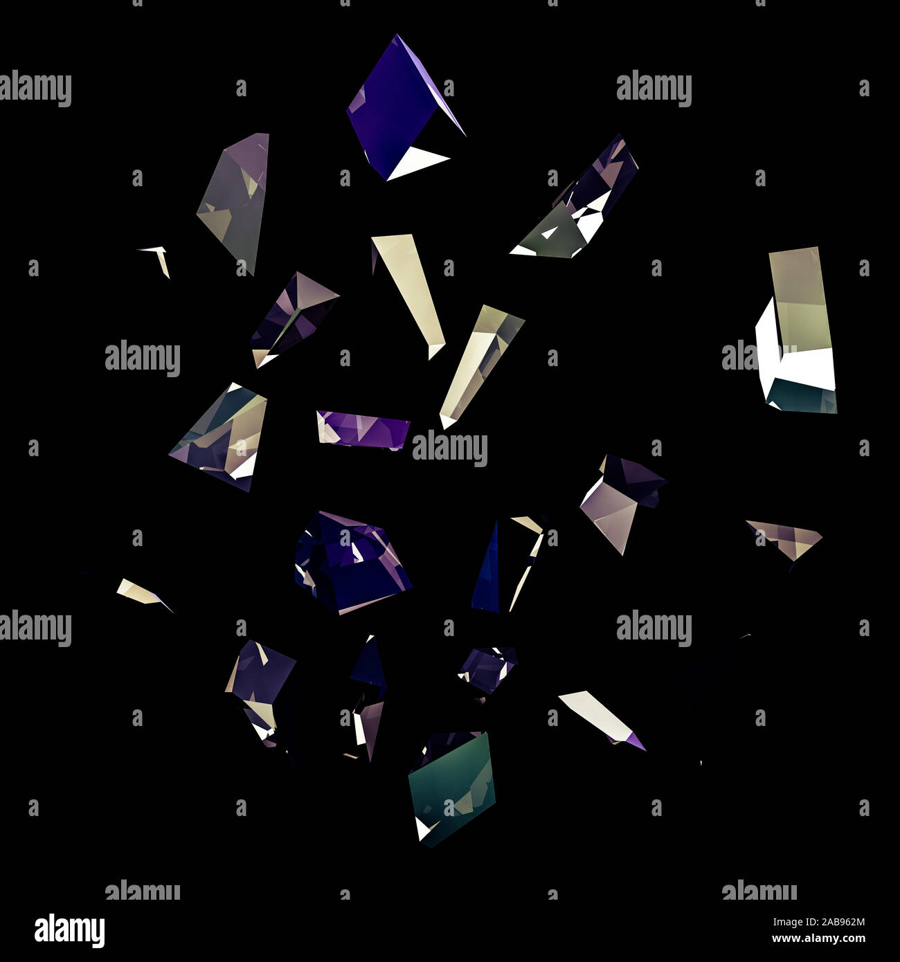 Abstract black background with glass shards and glitter. 3d rendering ...