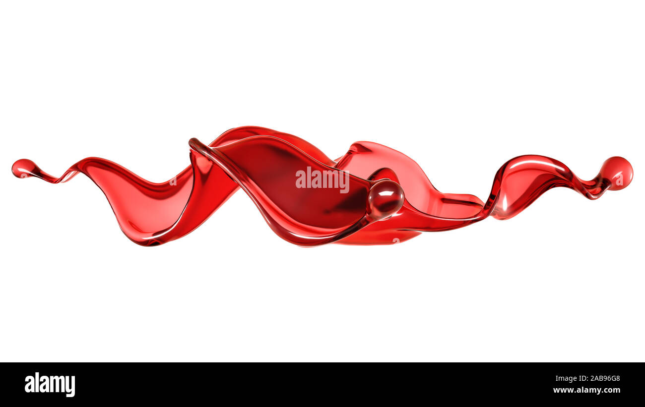 A splash of a transparent red liquid on a white background. 3d ...