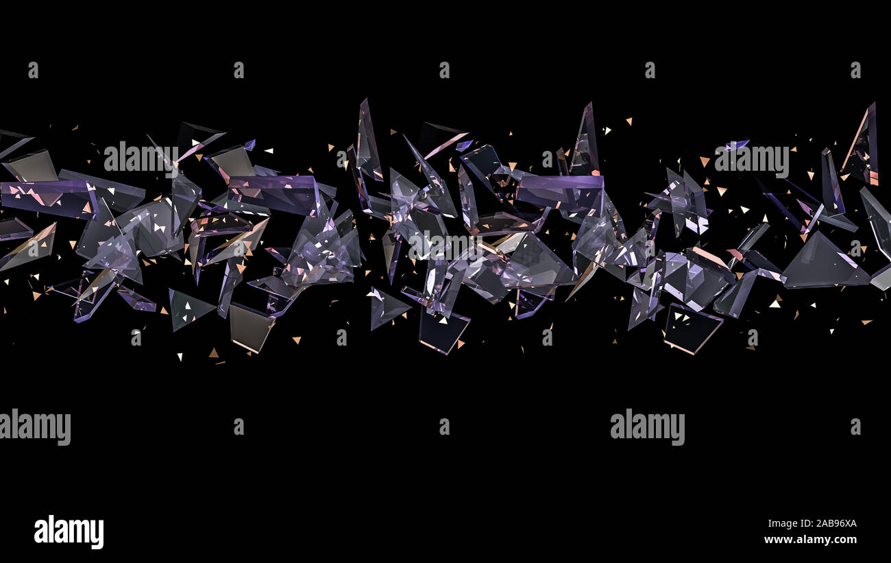 Abstract black background with glass shards and glitter. 3d rendering ...