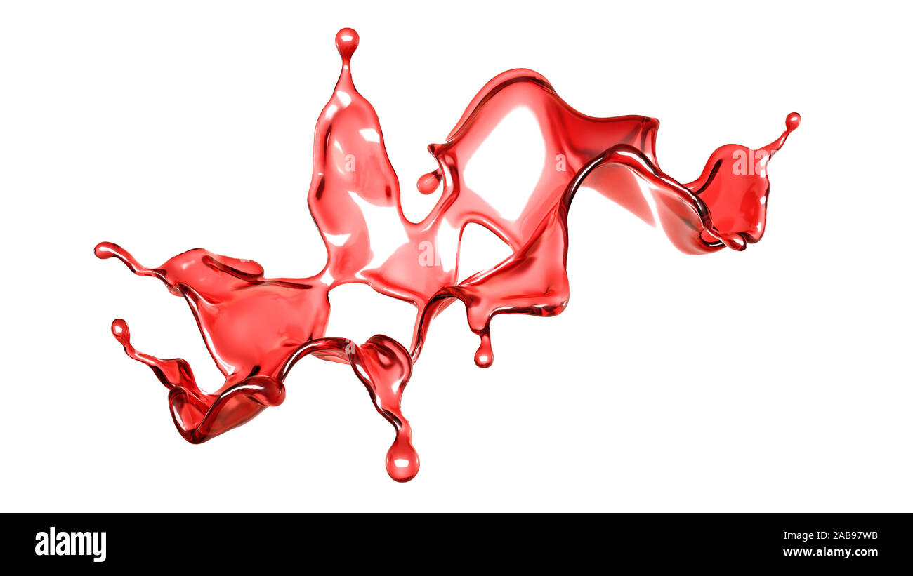 A splash of a transparent red liquid on a white background. 3d ...