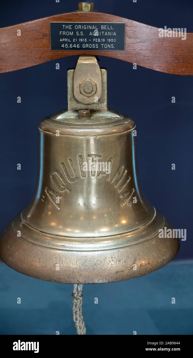 Aquitania original bell by the Queen Elizabeth 2 docked in Dubai, UAE ...