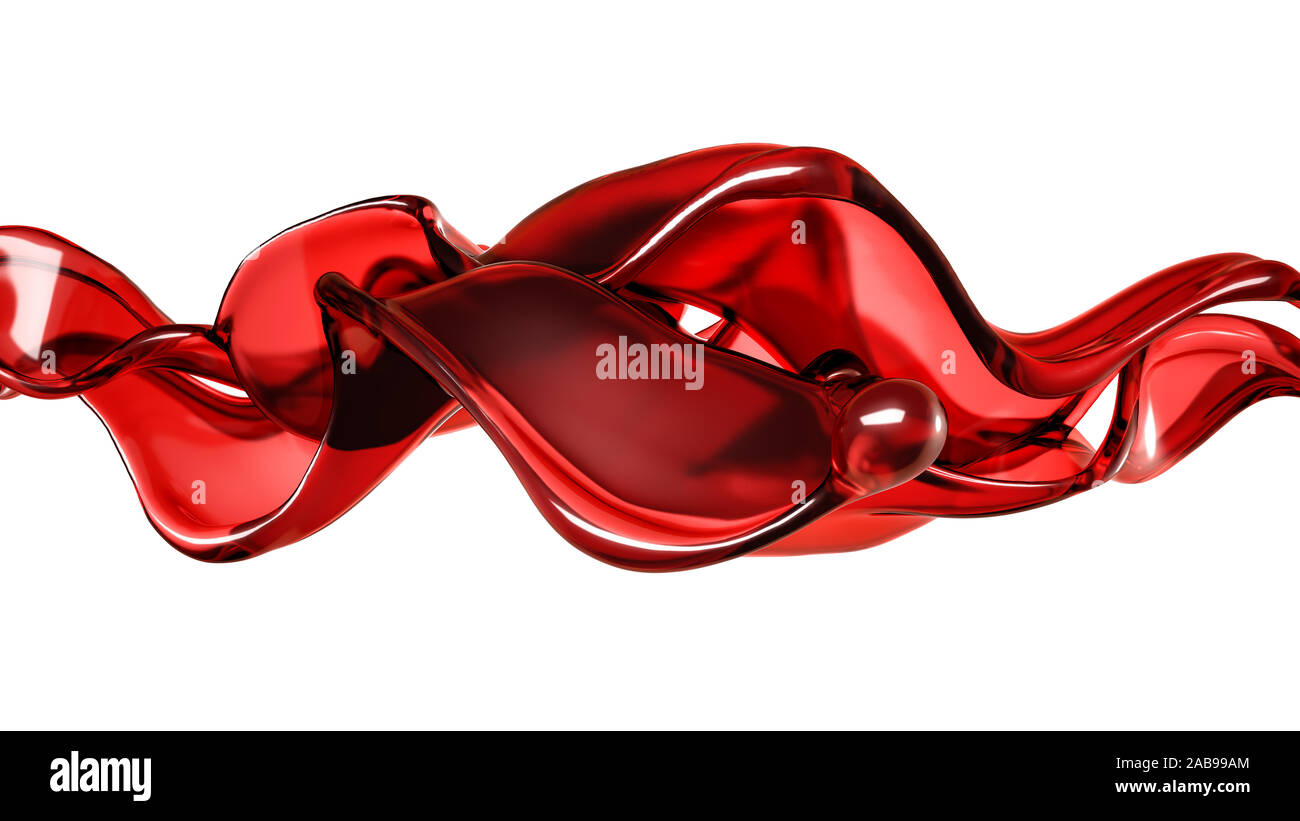 A splash of a transparent red liquid on a white background. 3d ...