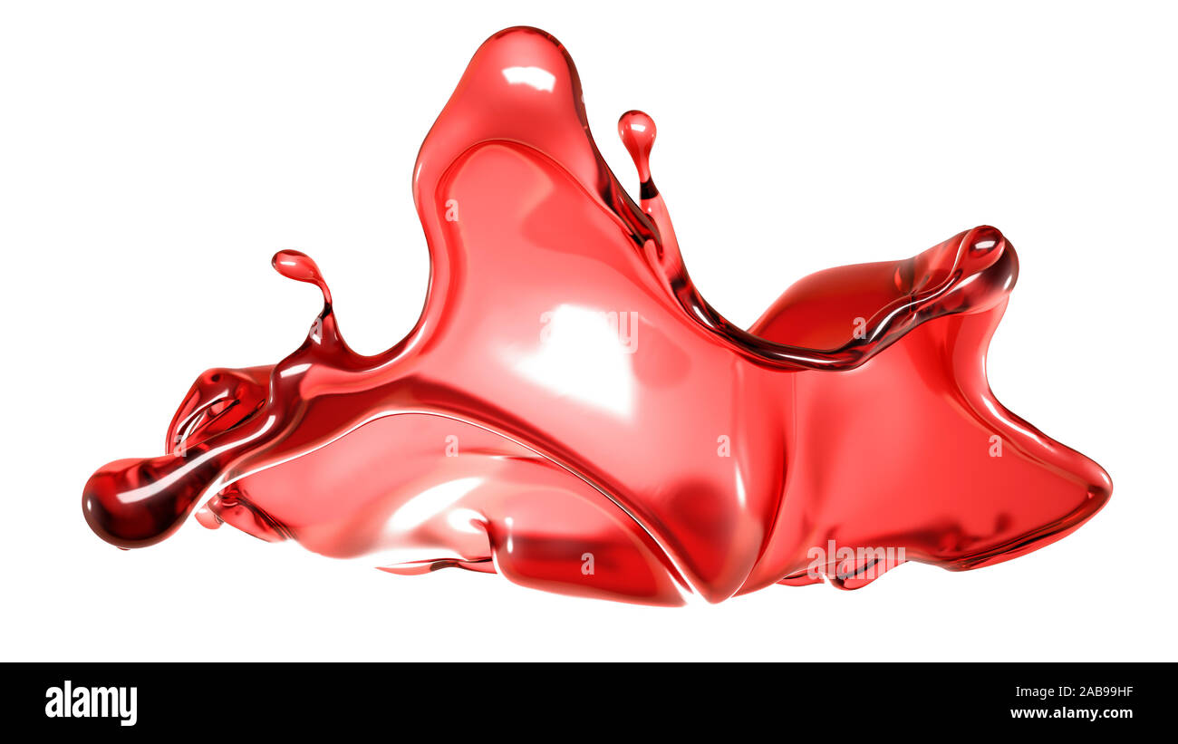 A splash of a transparent red liquid on a white background. 3d ...