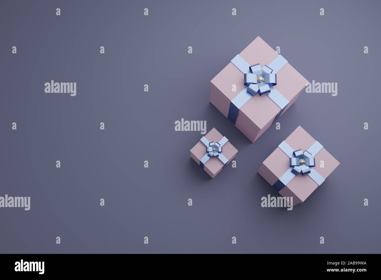 Gift boxes with shiny ribbons and bow. Festive packaging, minimalistic ...