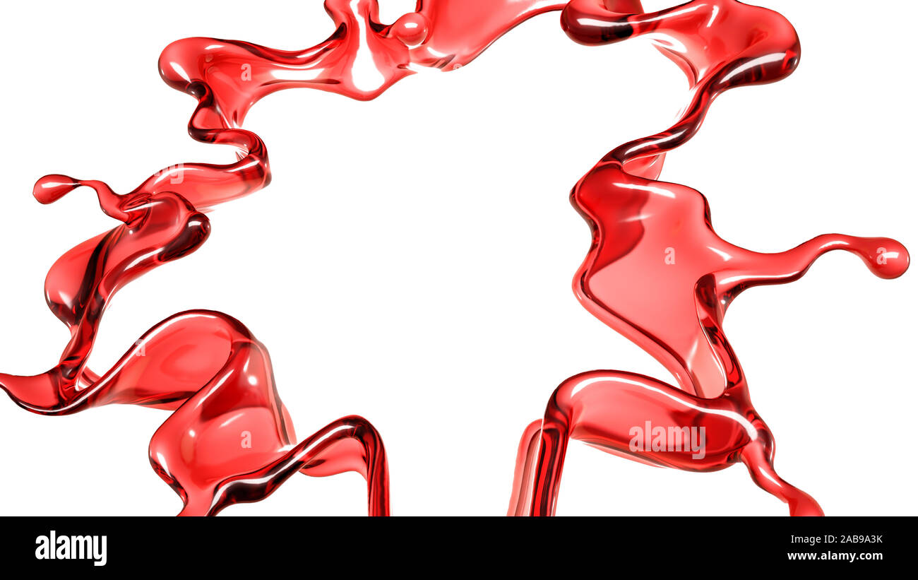 A splash of a transparent red liquid on a white background. 3d ...
