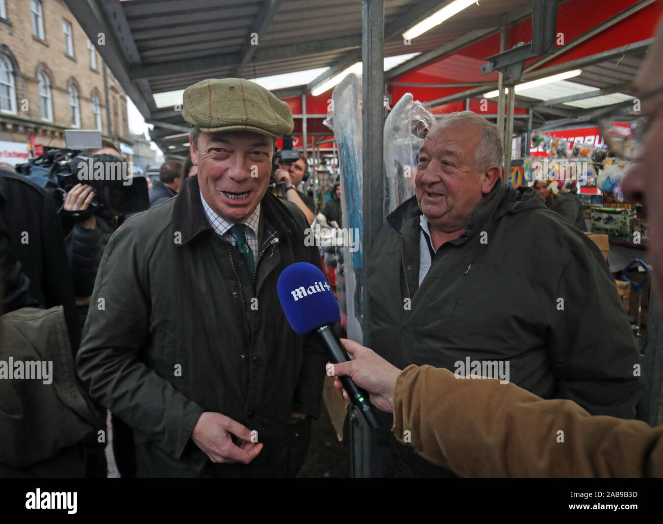 Brexit Party leader Nigel Farage meets locals in Barnsley market ...